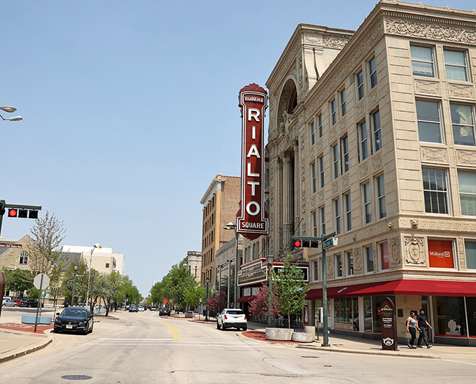 Joliet's Rialto Square marquee promises entertainment in classic style. When that sign lights up, you know something good is happening inside!
