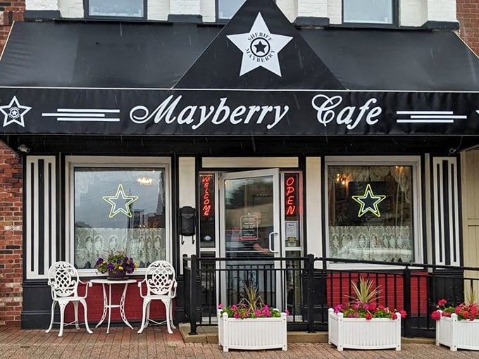 Mayberry Cafe's star-studded awning brings Andy Griffith charm to downtown Danville's tenderloin scene.