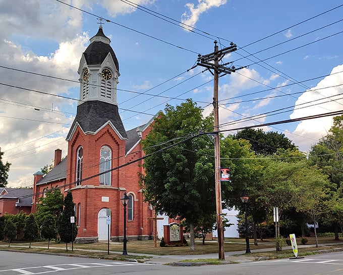 Milford's historic architecture stands proudly against blue skies, a testament to craftsmanship that's stood the test of time.