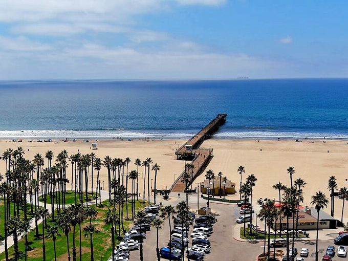 The road to the beach is lined with palms in Port Hueneme. California dreaming without the California price tag.