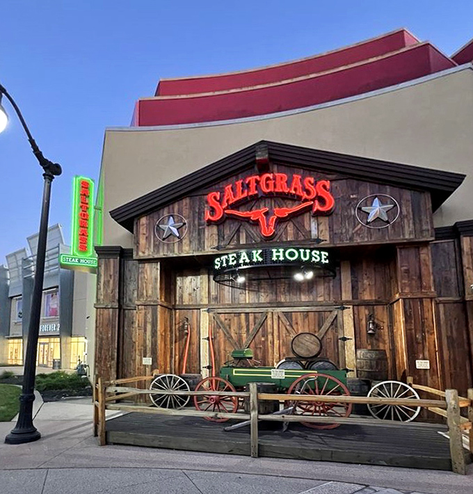 Saltgrass embraces its Western heritage with a facade that practically shouts "Howdy!" to hungry Nashville meat-lovers.