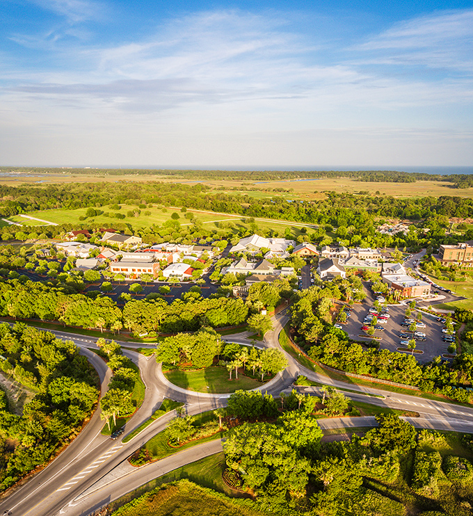 From this bird's eye view, civilization nestles perfectly within nature's green embrace like old friends.