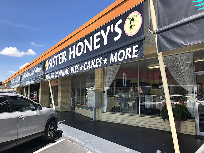 Sister Honey's unassuming storefront hides award-winning pies behind that modest black awning.