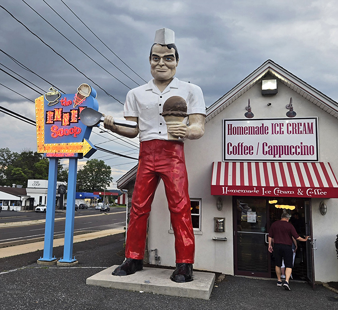 The Inside Scoop: Meet Pennsylvania's tallest ice cream enthusiast! This giant scooper stands guard over the sweet treasures within.