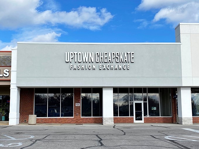 Uptown Cheapskate's sleek storefront suggests this isn't your grandmother's dusty thrift shop experience.