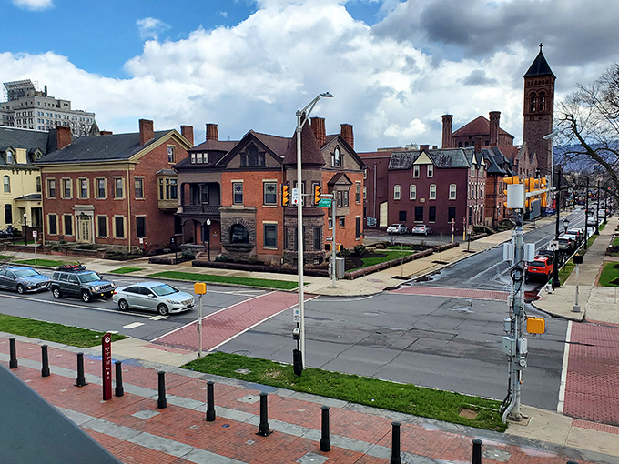 Wilkes-Barre's colorful row houses stand like friendly neighbors chatting across the street. Each with its own personality!