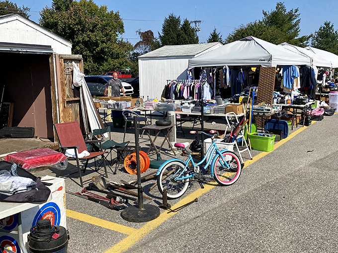 Tables laden with possibilities at 8th Ave Market. Where else can you find furniture, toys, and fishing gear in one spot?