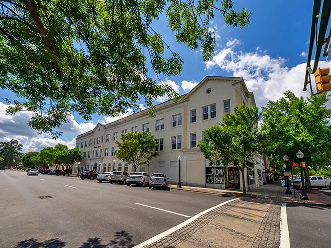 "Aiken's grand white building holds court on a perfect Southern day. Those windows have witnessed generations of small-town life unfolding below."
