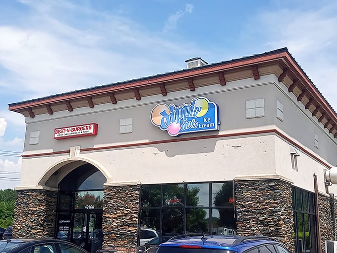 Two signs, one delicious purpose. Best-N-Burgers shares space with Dippin' Dots&mdash;a perfect one-stop comfort food destination.