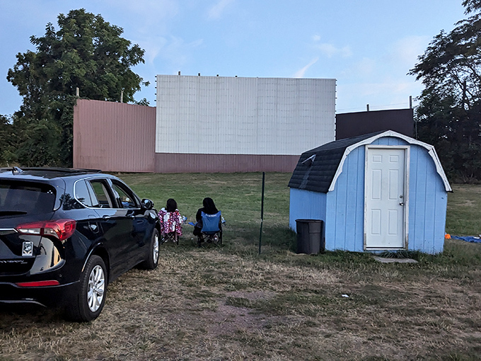 Simple pleasures: a car, a companion, and a classic movie playing against the backdrop of a Pennsylvania summer night.