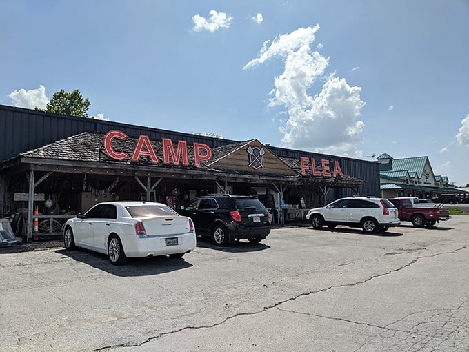 Camp-style shopping brings outdoor adventure vibes to your antique hunting expedition. 