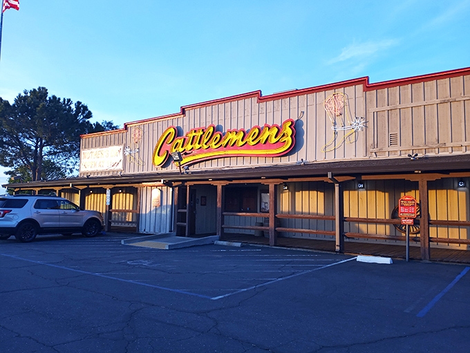 The wooden facade and bold sign promise no-nonsense beef done right. Cattlemen's looks like it was airlifted straight from a cattle drive!