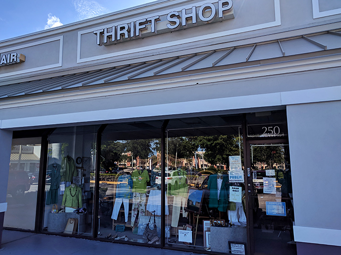 Display windows that hint at the organized chaos within. A thrift store that takes its merchandising as seriously as its bargains!