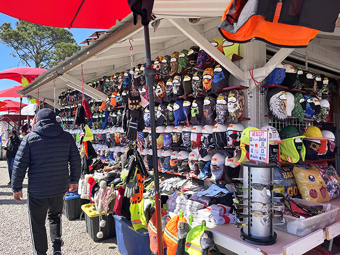 Hats off to variety! This colorful display at Cole's Antique Village proves you can never have too many options for shading your face.