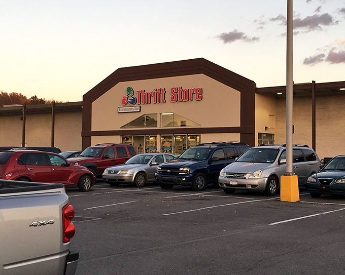 Sunset casts a golden glow on this Selinsgrove secondhand superstore. Where evening shopping trips yield unexpected delights.