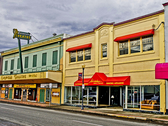 "The Egyptian Theatre stands the test of time! This street scene looks like it's waiting for a 1950s convertible to complete the picture."