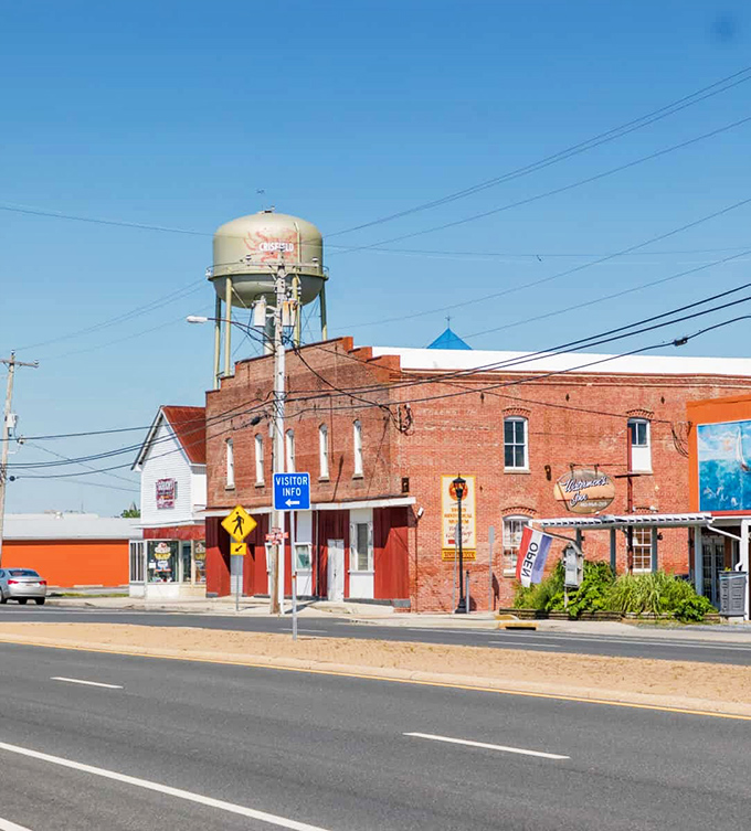 The iconic water tower stands guard over Crisfield, a beacon for watermen returning home after a day on the bay.