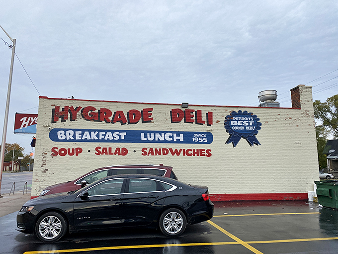 The painted brick exterior tells you everything about this place's commitment to straightforward, honest sandwich making.