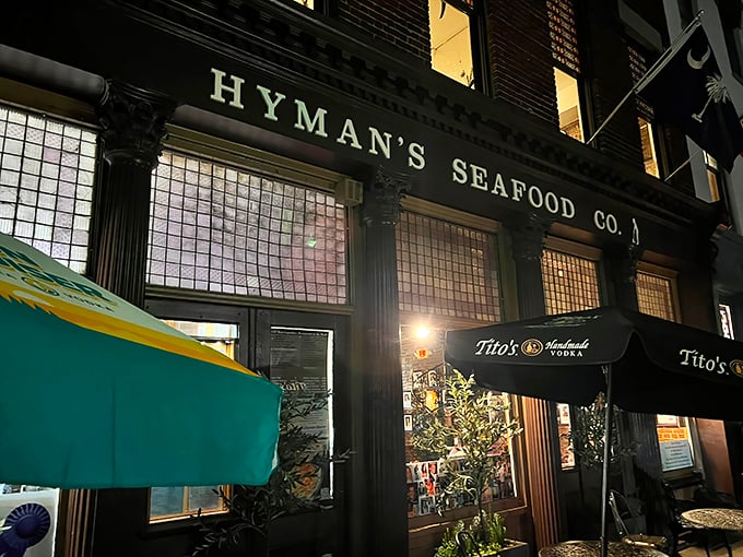 Flags flying high, seafood piled higher! Hyman's historic facade houses Charleston's most famous seafood institution for good reason.