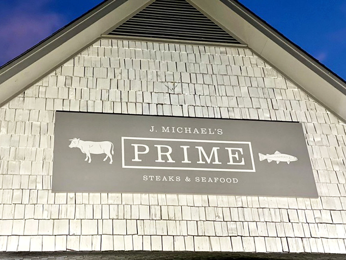 The sign says "PRIME" for a reason—J. Michael's doesn't mess around when it comes to quality beef.
