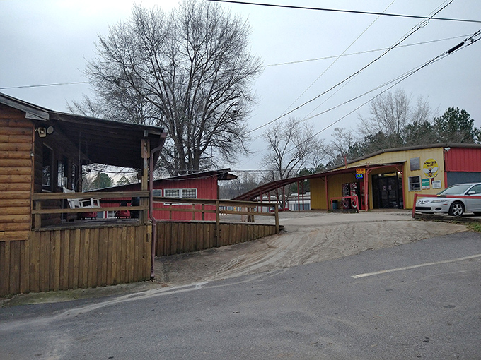 Winter trees frame J&J's rustic buildings&mdash;a reminder that treasure hunting is a year-round passion for dedicated Georgia bargain seekers.