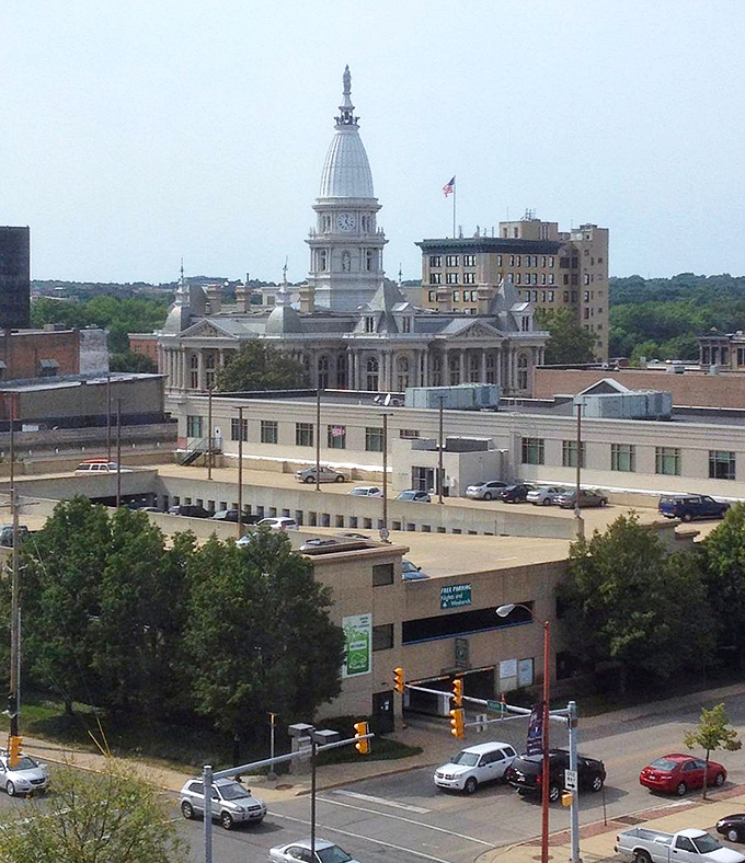 The stately courthouse dome dominates Lafayette's skyline. Impressive architecture in a city that won't impress charges on your credit card.