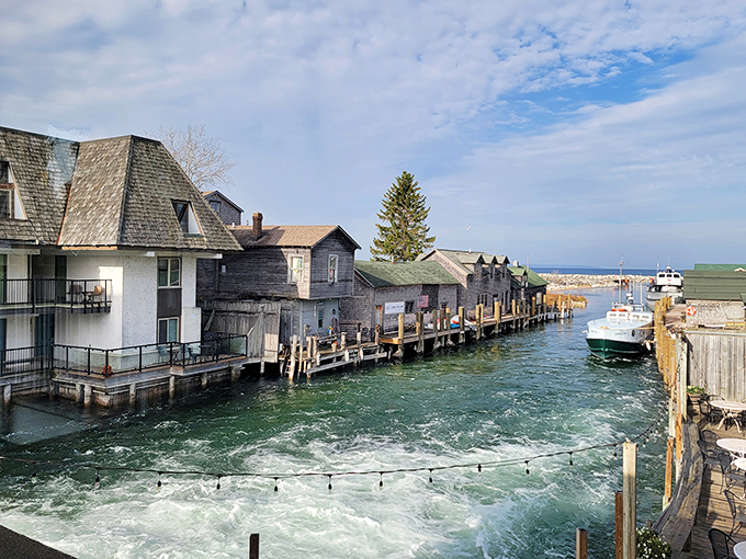 The weathered docks and waterfront buildings of Leland's Fishtown tell stories of generations who've made their living from these waters.