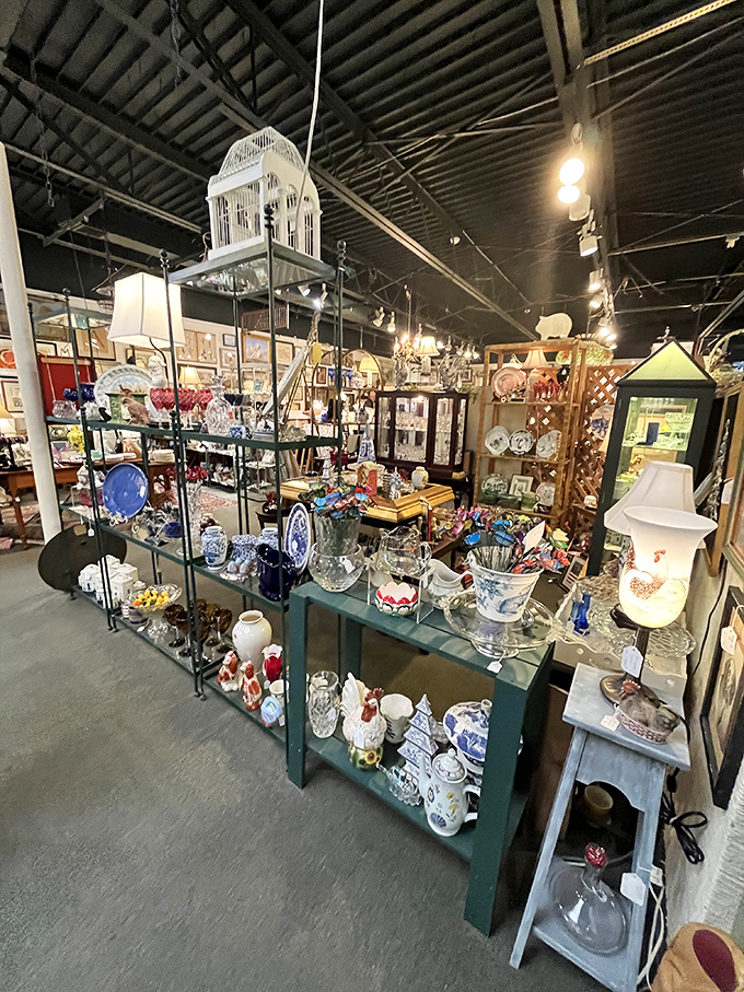 Sunlight plays through iron gates at Lewes Mercantile, where antiques aren't just sold&mdash;they're showcased like the treasures they are.