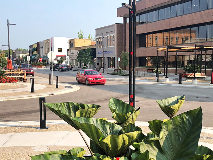 Fresh plantings and wide sidewalks make Midland's shopping district feel like the living room of a friend with great taste.