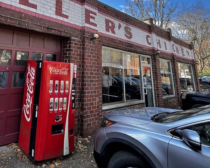 The classic Coca-Cola machine outside Miller's Chicken is the perfect companion to their no-nonsense, perfectly executed fried bird.