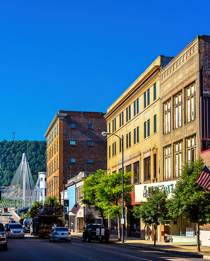 A view punctuates Portsmouth's bustling Main Street, offering a refreshing scenario to this affordable riverside retirement haven.