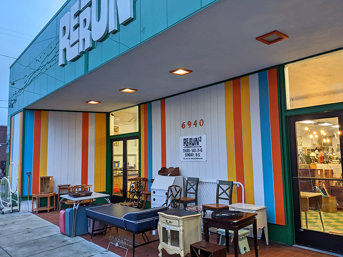 Those colorful stripes aren't just decoration - they're Rerun's way of saying "ordinary furniture doesn't live here."