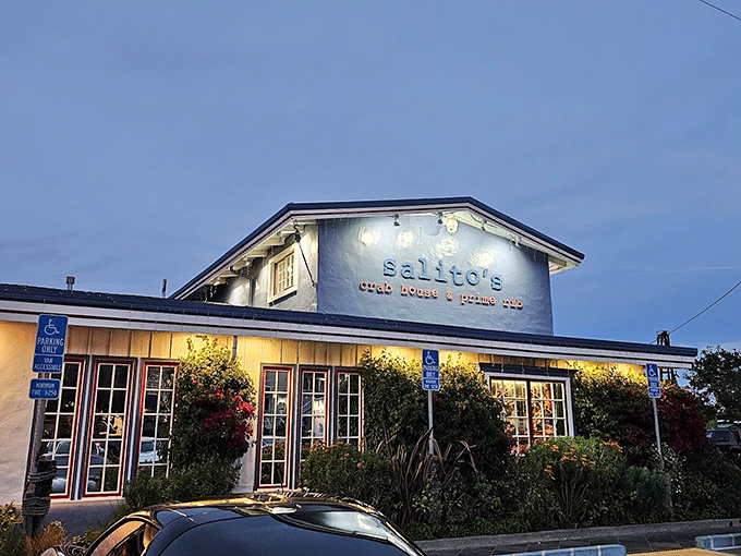 Twilight transforms Salito's into a glowing seafood sanctuary. This Sausalito favorite proves that the best meals come with a side of breathtaking bay views.