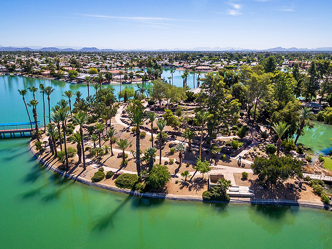 Sun City's well-maintained neighborhoods feature palm-lined streets where retirement dollars stretch further under Arizona's sunny skies.
