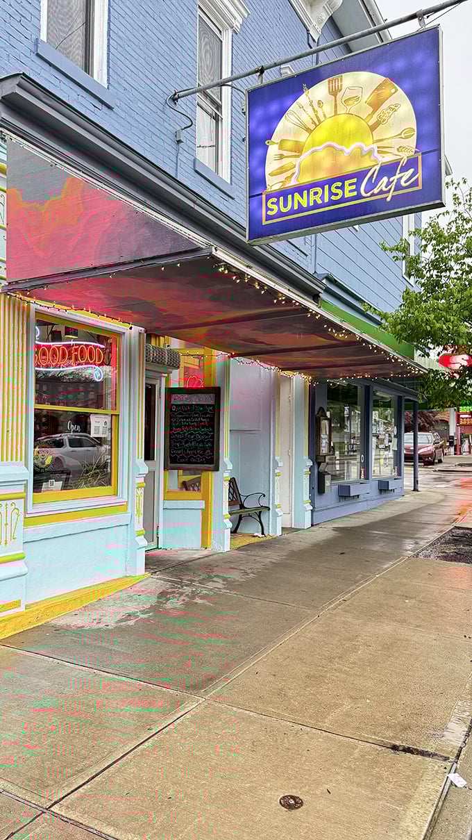 Colorful awnings and cheerful signage mirror the creative spirit of Yellow Springs. Breakfast with an artistic touch!