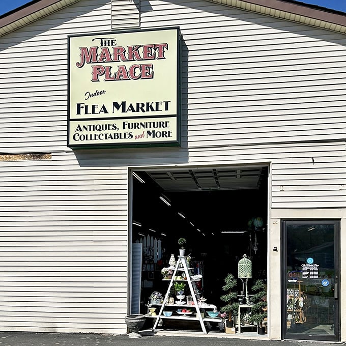 Behind this unassuming white facade lies a world of antiques and collectibles that would make any picker's heart race.
