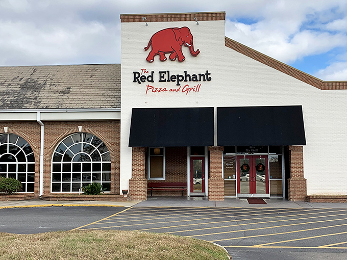 The Red Elephant's iconic sign stands out like a friendly landmark. When you see that red pachyderm, your taste buds know they're home.