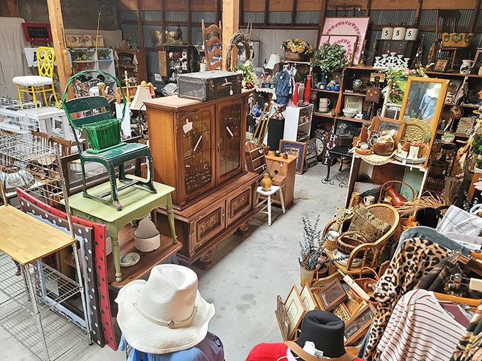 A rainbow of vintage dishware that would make Julia Child swoon. This booth at Warehouse Antique Mall celebrates when kitchens had personality.