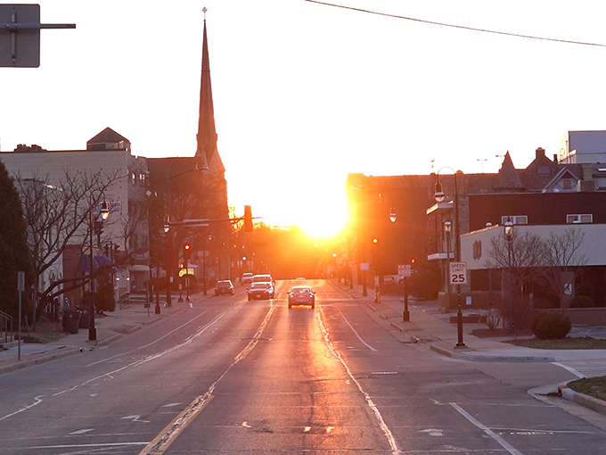 When the sun sets on Waukesha, even the church steeple seems to glow with contentment.
