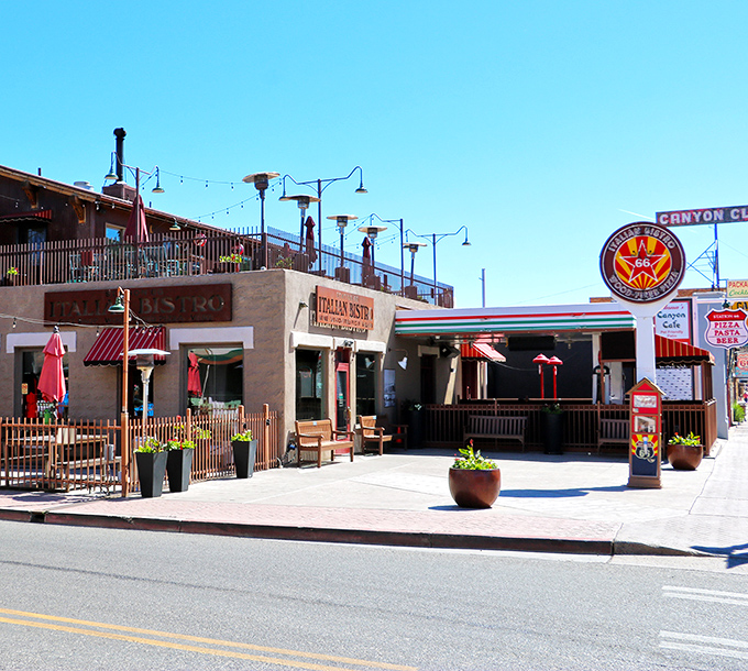 The distinctive Saguaro Theater marquee adds a splash of southwestern flair to Williams' historic Route 66 streetscape.