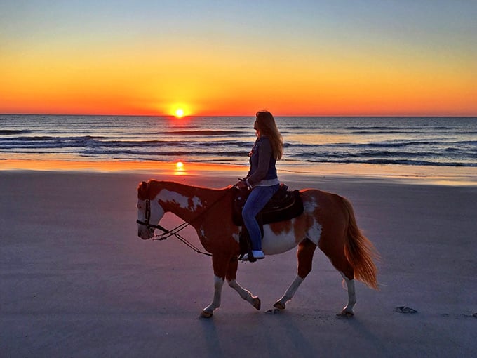 Horseback riding at sunset on Amelia Island's beaches &ndash; because sometimes nature hands you a moment so perfect it belongs on the cover of a romance novel.