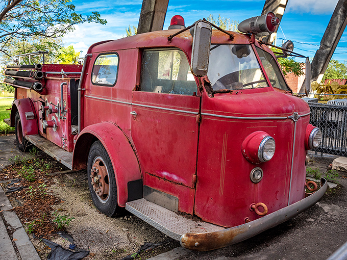 This vintage American LaFrance fire truck might seem out of place, but railroads maintained their own fire departments to protect wooden stations and equipment.