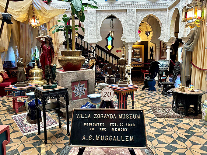 Antiques arranged with theatrical precision&mdash;like a stage set for "One Thousand and One Nights: The Florida Edition."