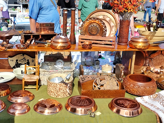 Copper gleams in the Wisconsin sunshine, each patina telling stories of family dinners and holiday gatherings from decades past.