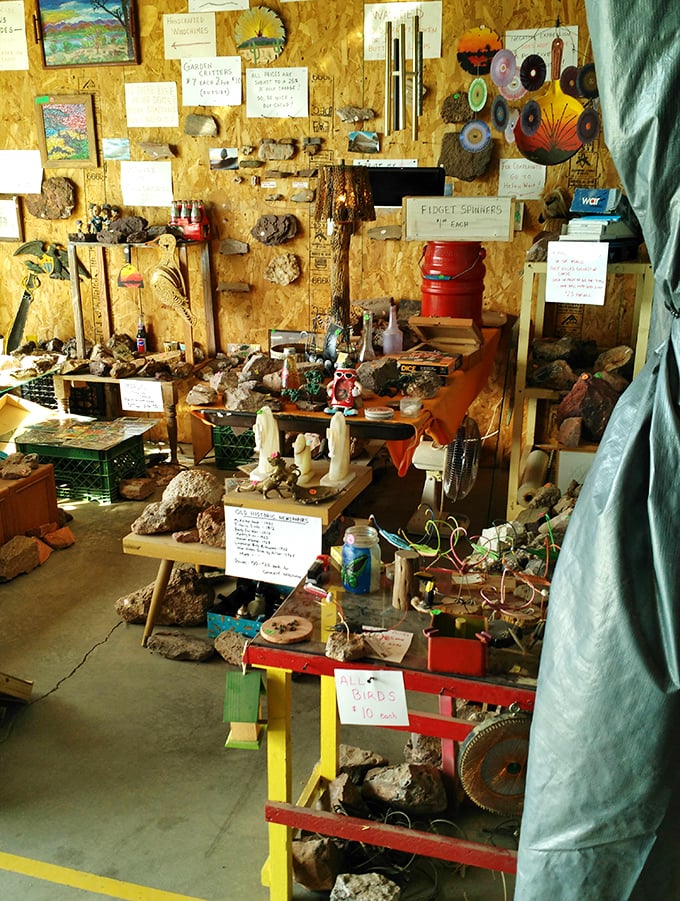 Nature meets artistry in this rock collector's dream booth. Those aren't just stones&mdash;they're desert sculptures waiting for the right home.