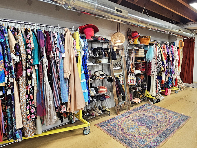 A textile rainbow stretches across RERUN's clothing section, with patterns and colors that span decades of fashion history.