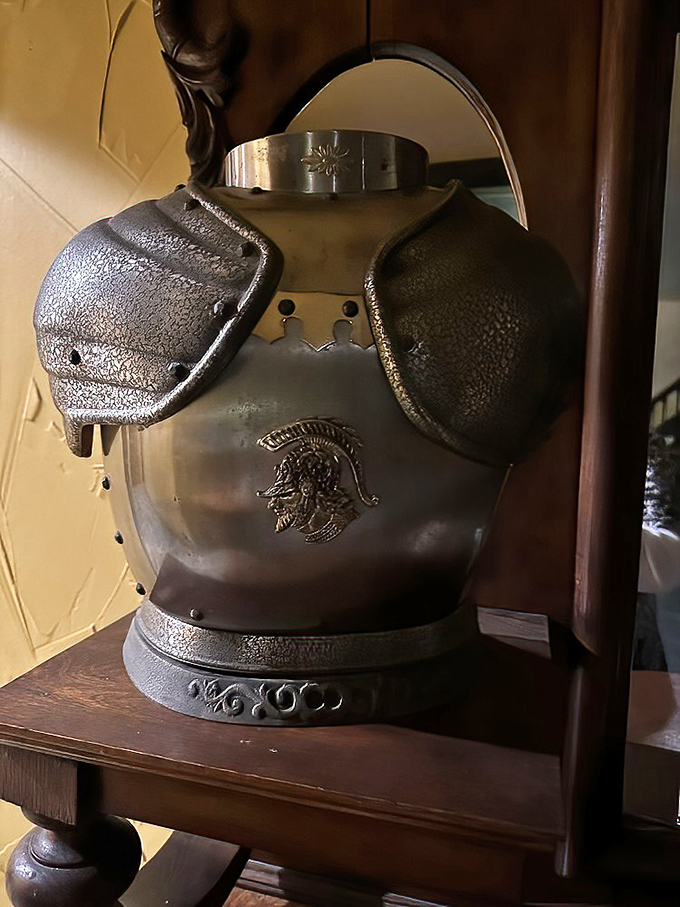 Centuries of craftsmanship captured in polished metal. This breastplate has seen no battles but plenty of admiring glances from castle guests.