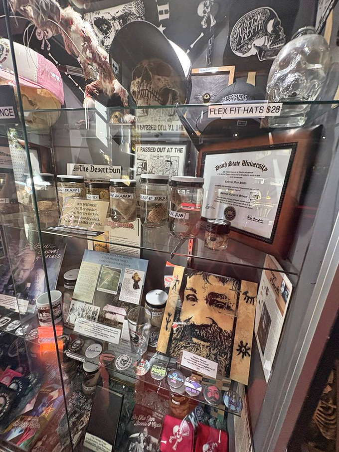 This glass case contains artifacts related to notorious figures in criminal history. The museum transforms morbid curiosity into educational opportunity.