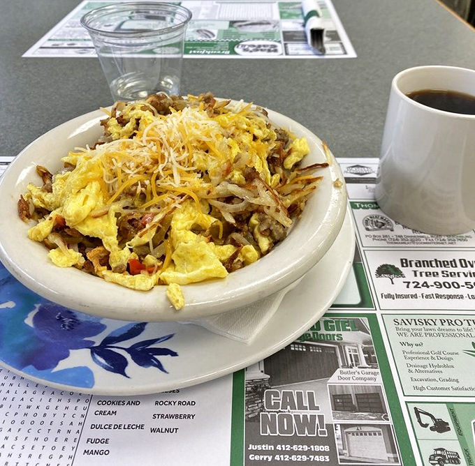 When breakfast components unite in perfect harmony &ndash; eggs, potatoes, cheese, and more creating a symphony of flavors that makes morning people of us all.