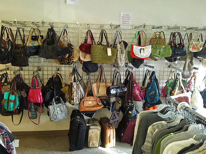 Handbag heaven for the accessory aficionado. Each purse once carried someone's essentials&mdash;and perhaps a few secrets&mdash;before landing on this wall of possibilities.